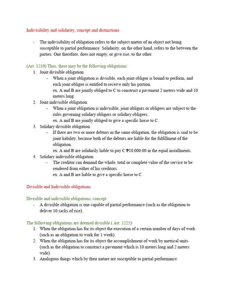 Indivisible and Solidary Obligations Explained | PDF | Private Law ...