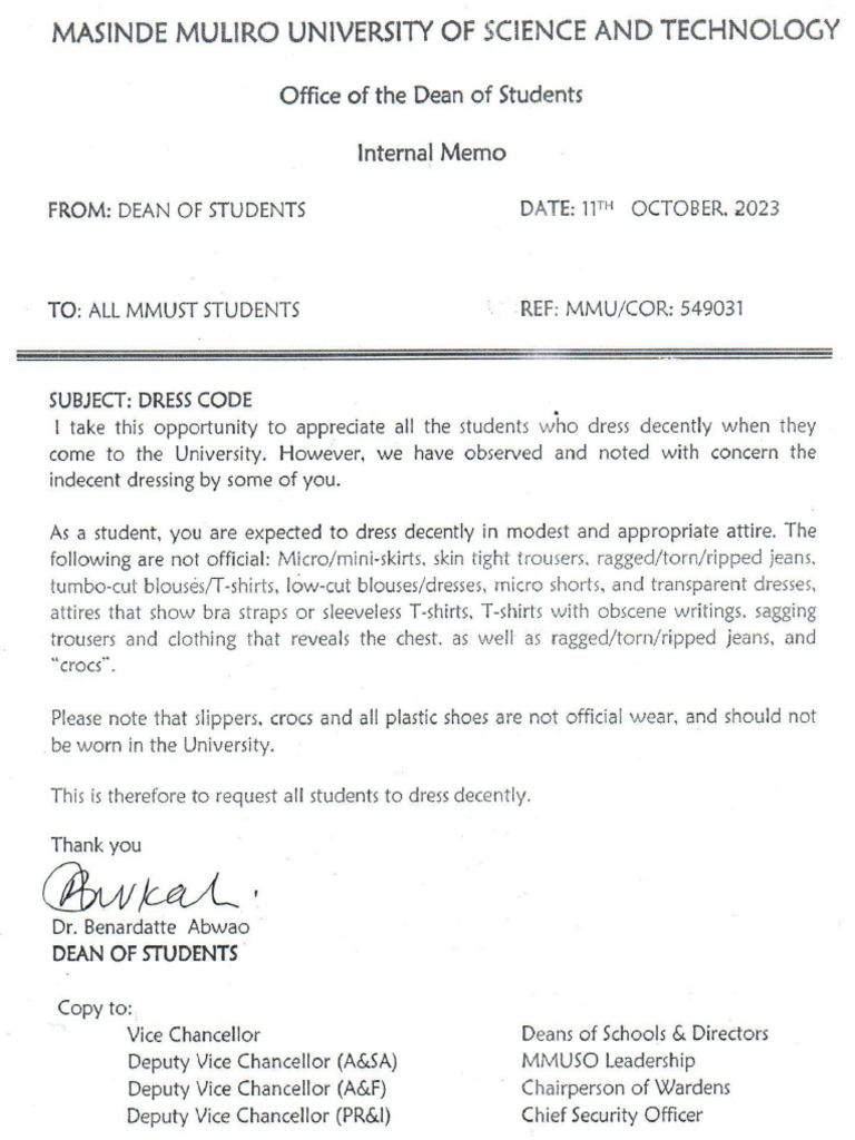 Dress Code Memo | PDF