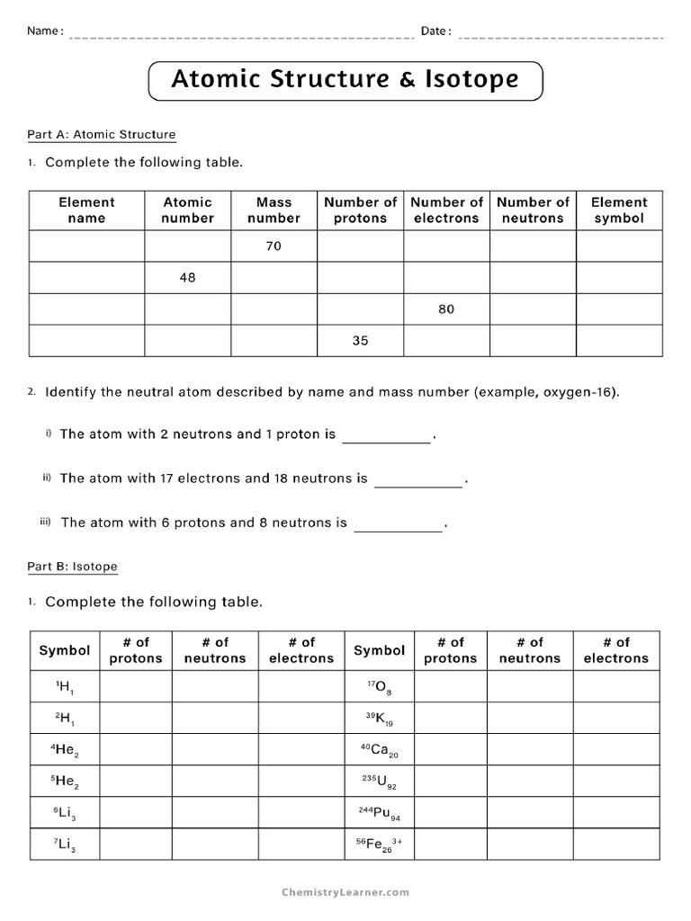 Atomic-Structure-Isotopes-Worksheet | PDF