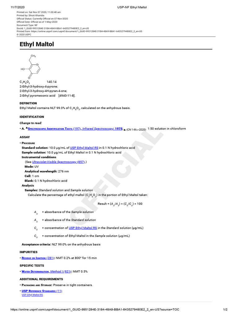 Ethyl Maltol USP Monograph | PDF
