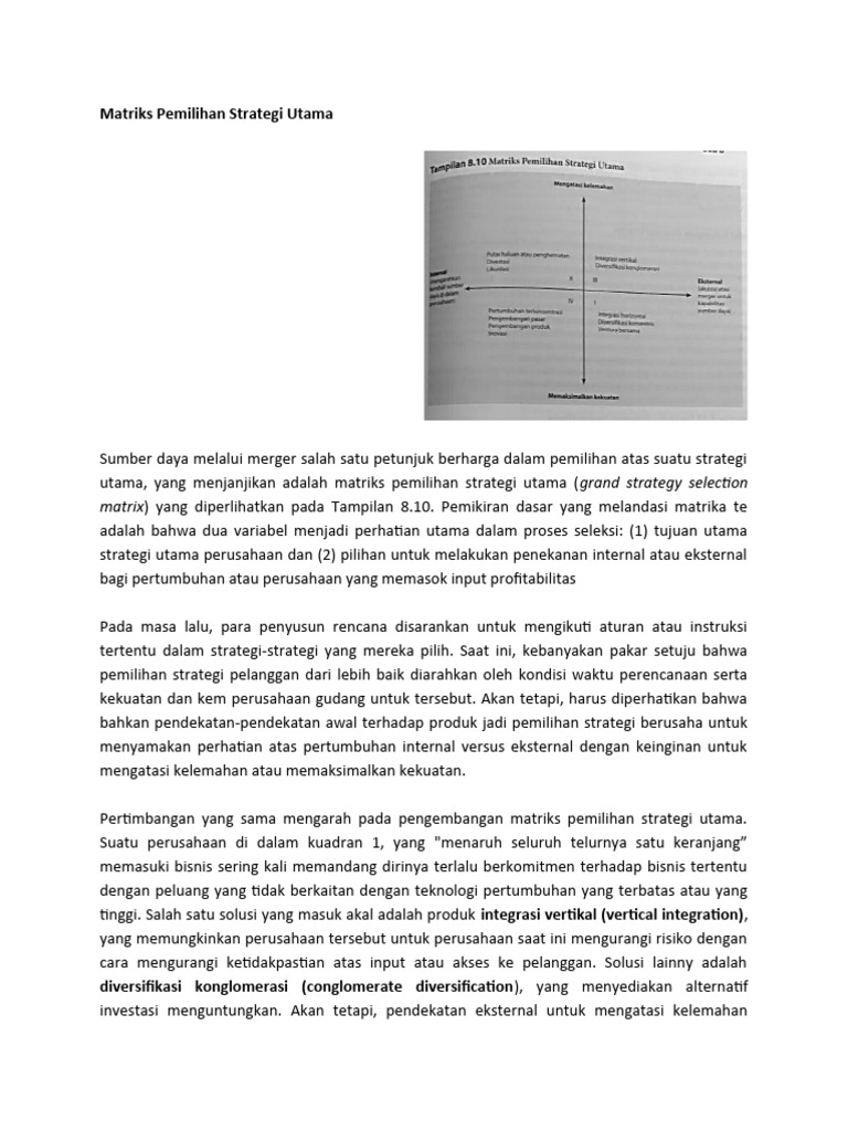 Matriks Pemilihan Strategi Utama | PDF