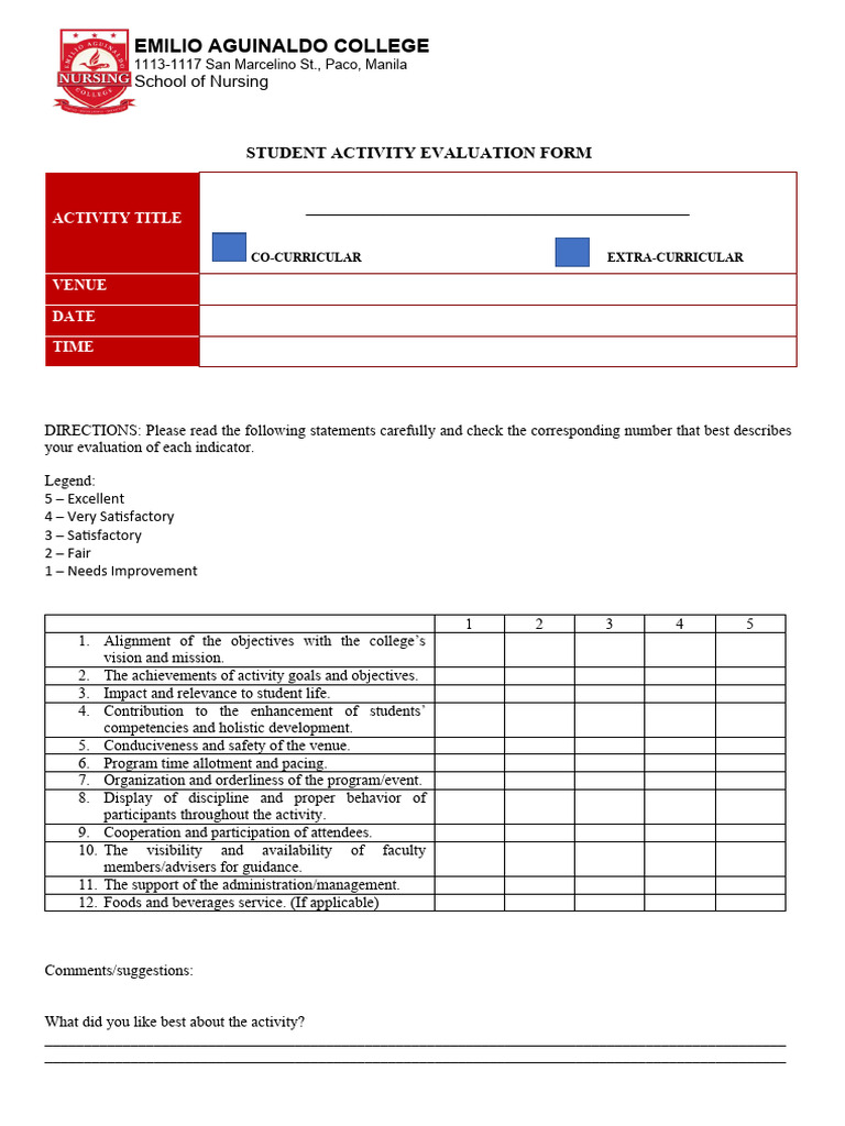 Student Activity Evaluation Form | PDF | Health Care