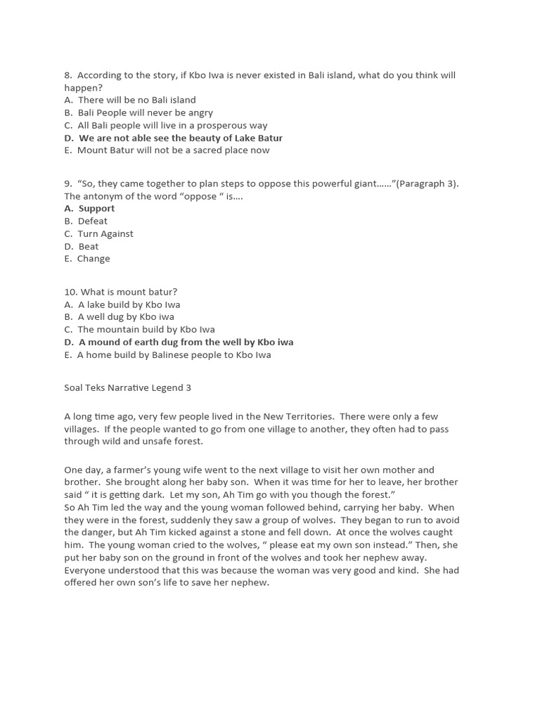 Soal Teks Narrative Legend 1 | PDF