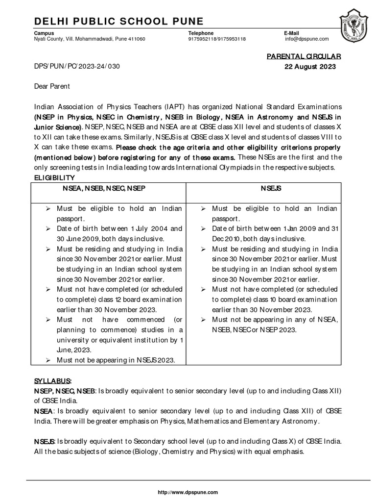 Circular NSE IAPT Exams | PDF