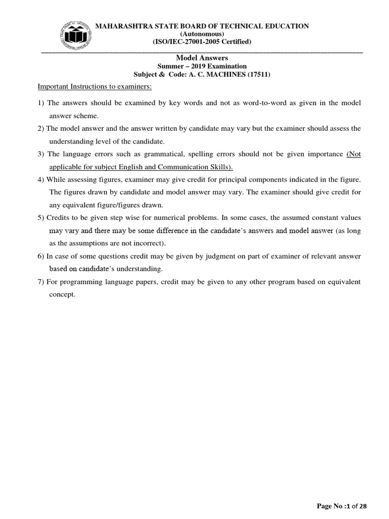 2019 Summer Model Answer Paper (Msbte Study Resources) | PDF | Electric Motor | Electric Power