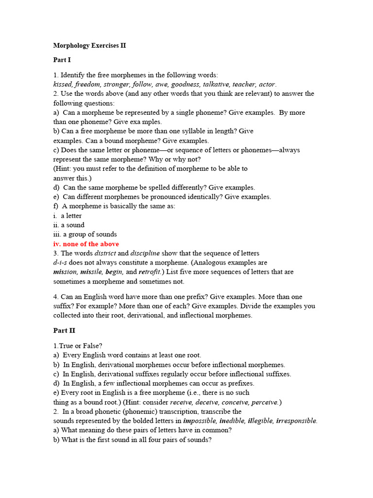 Morphology Exercise 2-1 | PDF