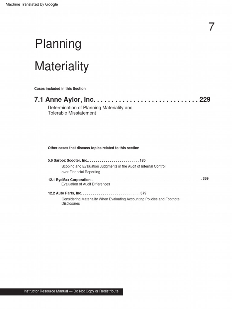 Anne Aylor Planning Materiality Case | PDF | Audit | Financial Audit