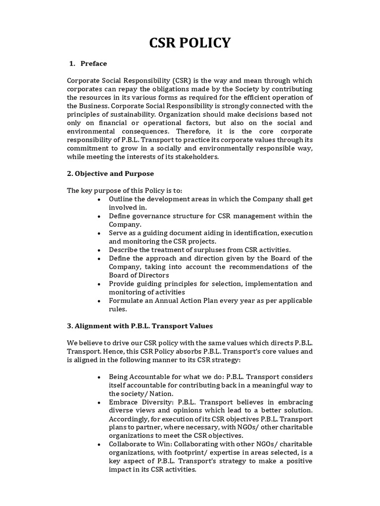 CSR Policy | PDF | Corporate Social Responsibility | Economies