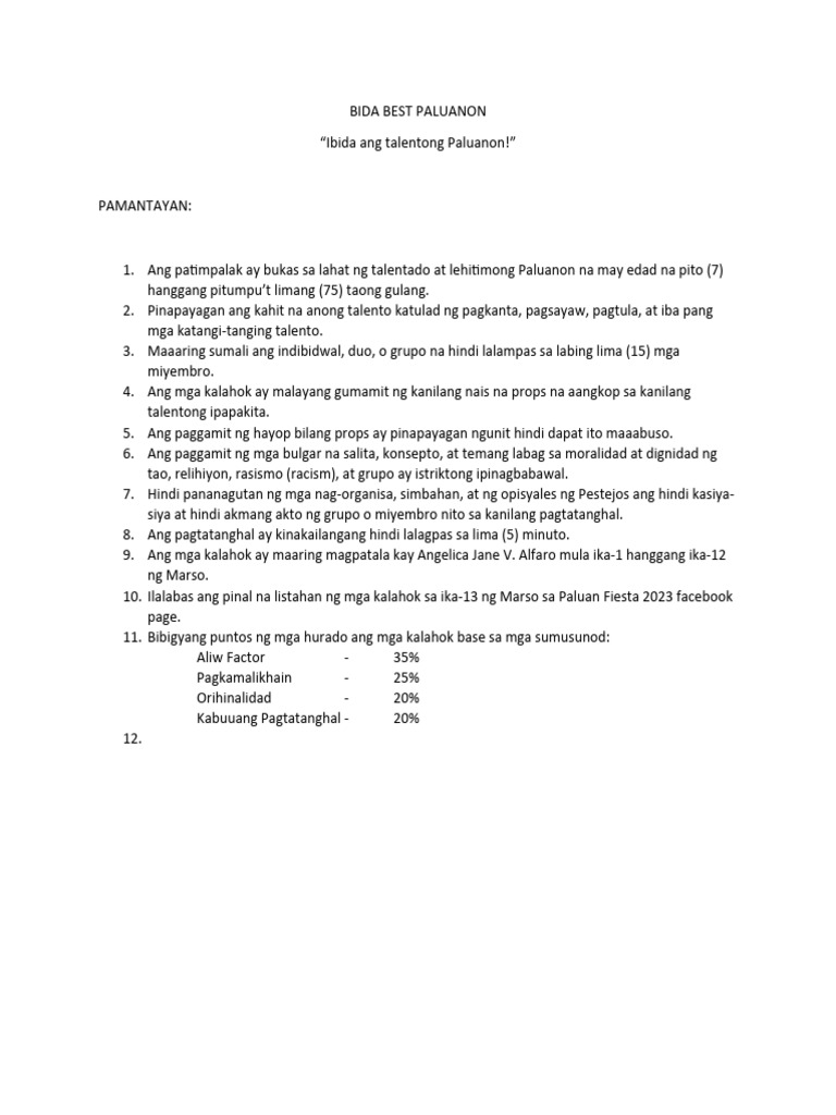 Bida Best Paluanon | PDF