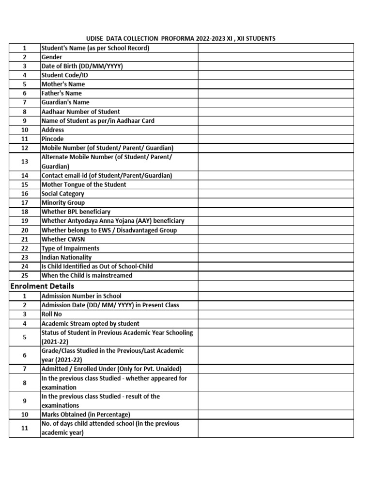UDISE Data Collection Proforma 2022-23 | PDF | Autism Spectrum ...