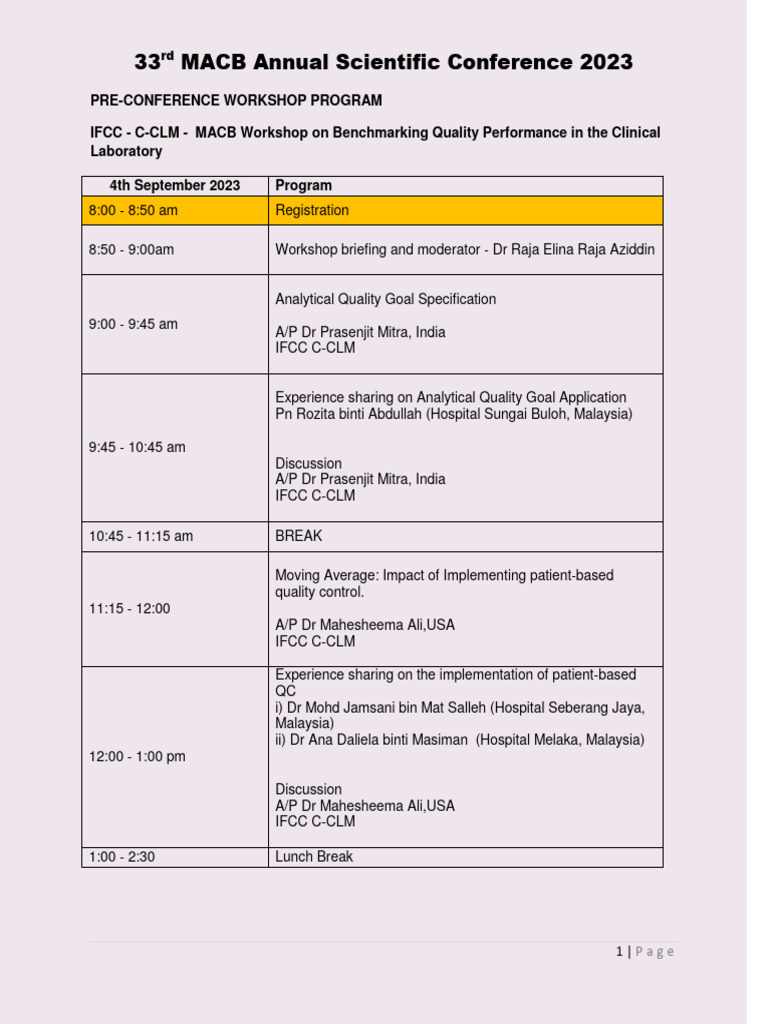 MACB 2023 Conference Workshop Agenda | PDF | Chronic Kidney Disease ...