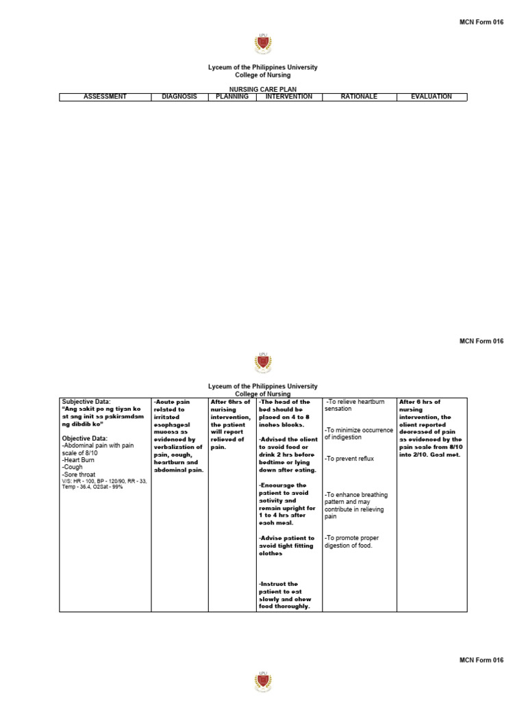 NCP Respi | PDF | Heartburn | Clinical Medicine