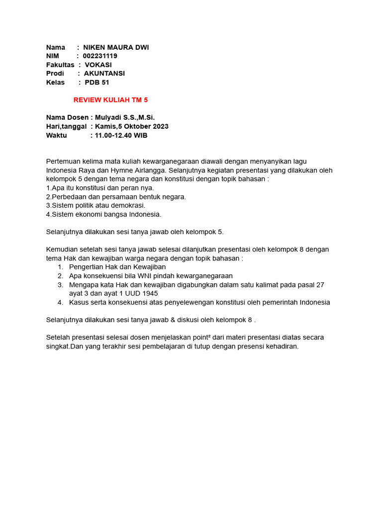 Niken Maura - Review Kuliah | PDF