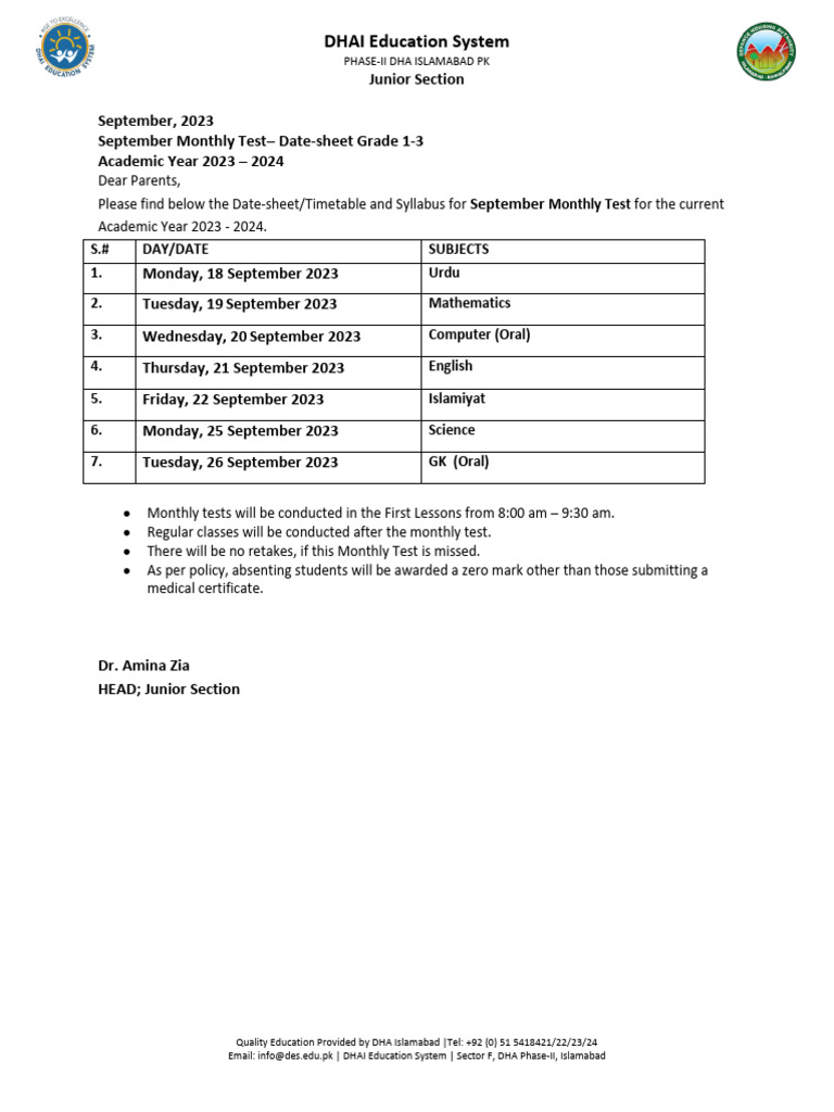 Grade 3 Syllabus and Datesheet 1 | PDF