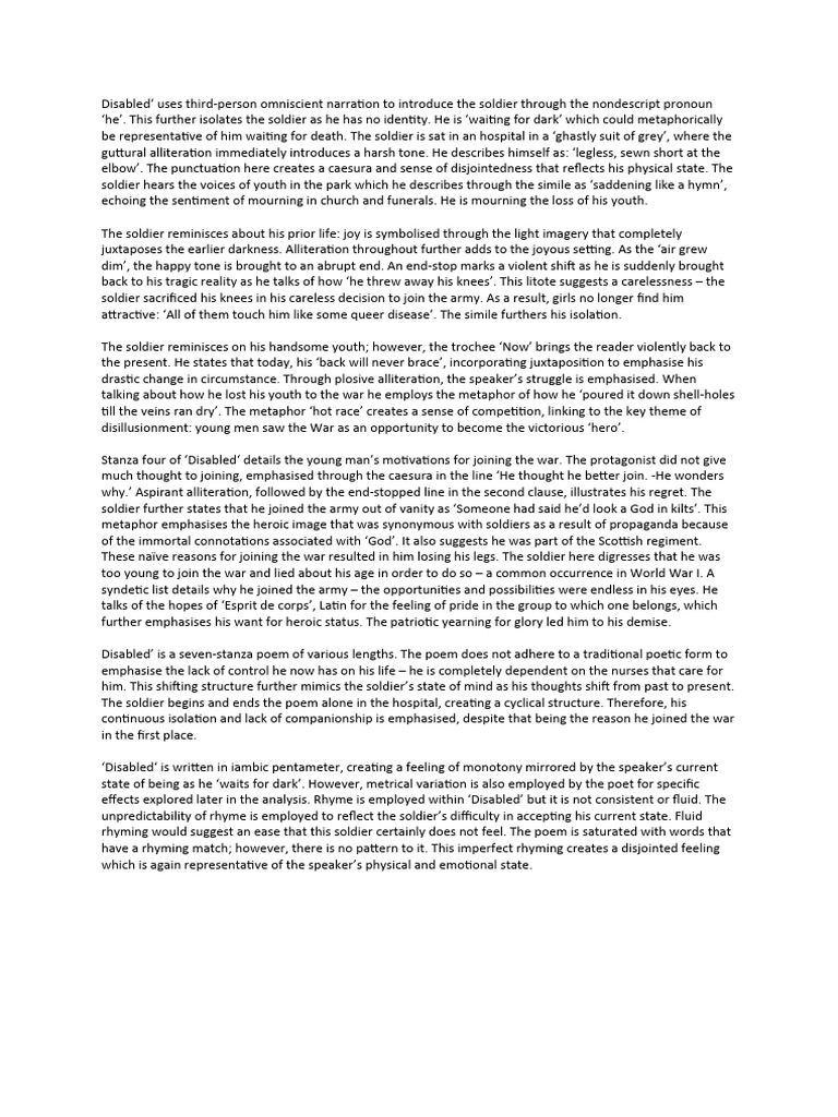 “Disabled” - Wilfred Owen Copy | PDF | Poetry