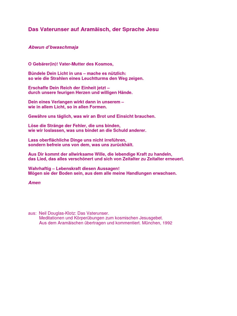 Aramaisch Vater Unser Text