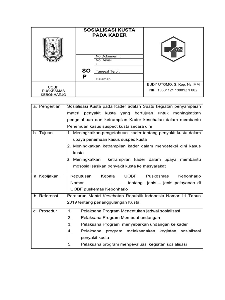 Sop Sosialisasi Kusta Pada Kader | PDF | Pengembangan Diri | Kesehatan Holistik