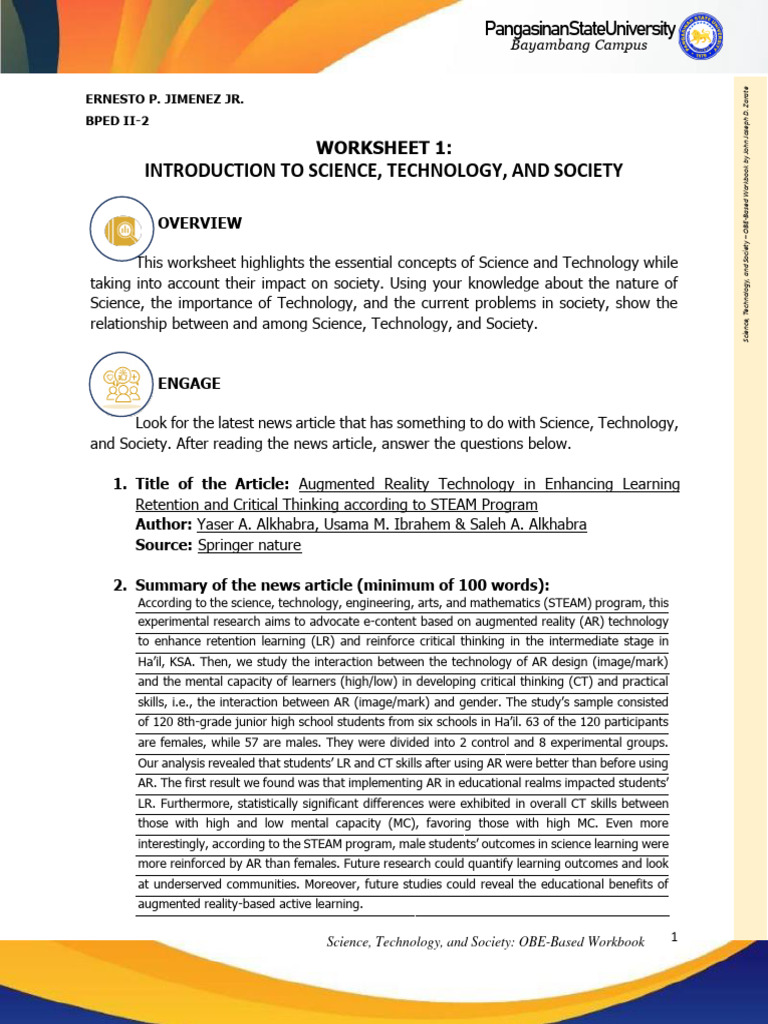 STS-Worksheet-1 - ERNESTO P. JIMENEZ JR. | PDF