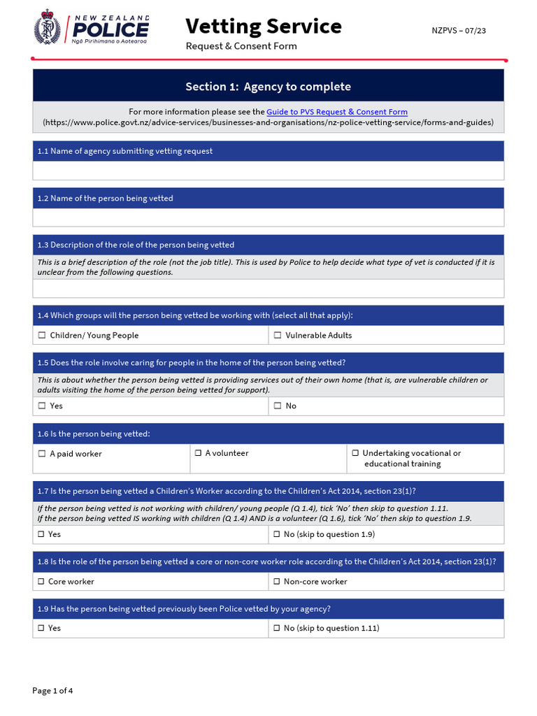 Police Vetting Request & Consent Form | PDF