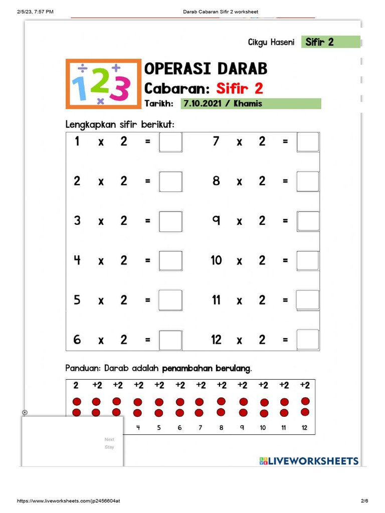 Darab Cabaran Sifir 2 worksheet | PDF
