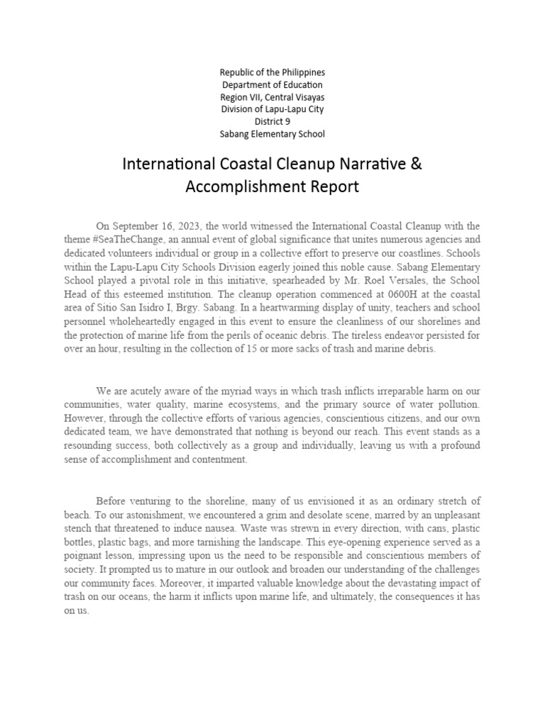 Coastal Cleanup Narrative Report | PDF | Coast | Nature