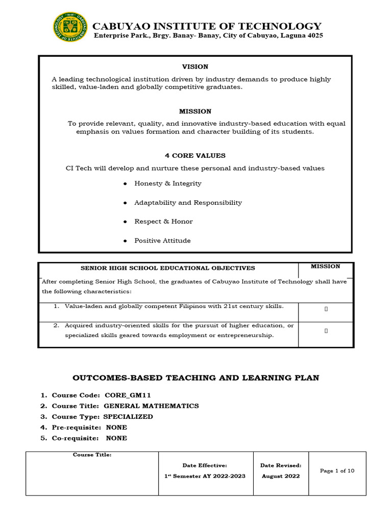 Obtlp General Math | PDF | Function (Mathematics) | Exponential Function