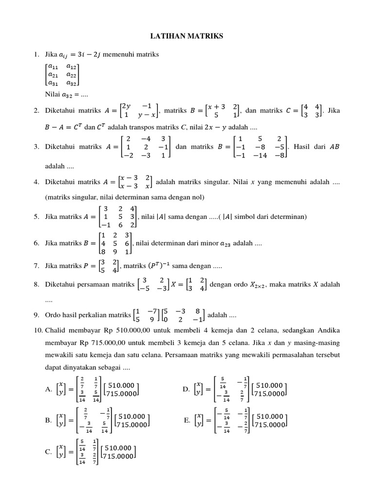 LATIHAN MATRIKS Sma | PDF LATIHAN MATRIKS Sma | PDF
