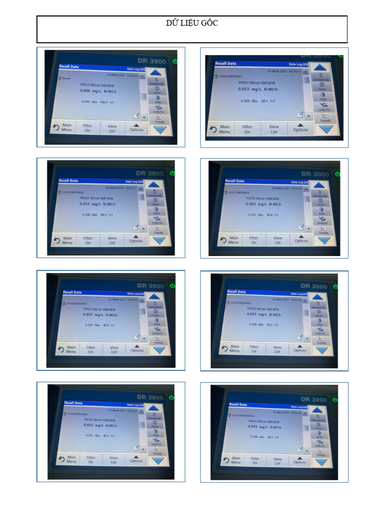 Xác định hàm lượng Nitrat - SMEWW 4500-NO: Dữ Liệu Gốc | PDF