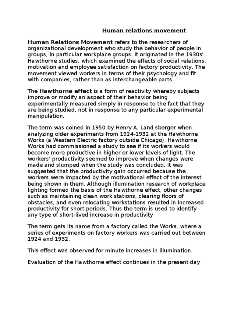 Human Relations Movement Human Relations Movement Refers To The ...