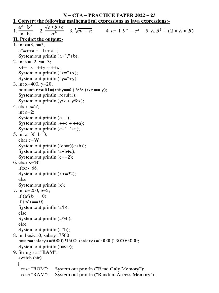 X-CTA-Practice Paper 2022-23 (2) (1) | PDF | Parameter (Computer Programming) | Class (Computer ...