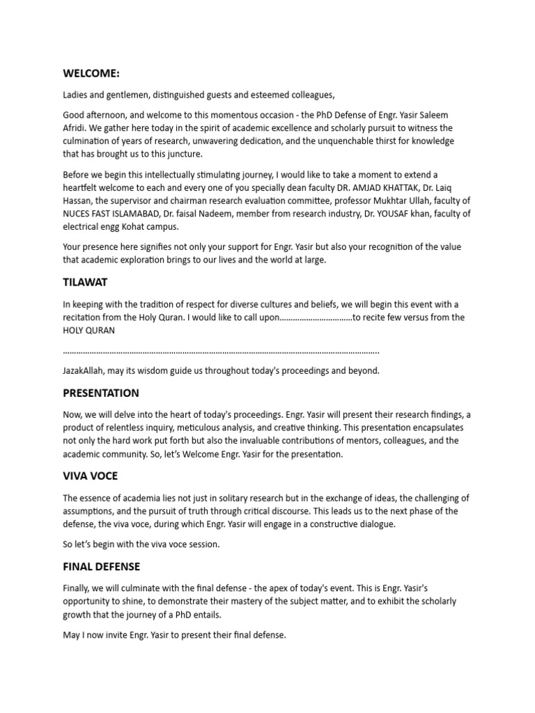 PhD Viva Presentation Welcome Speech | PDF | Science & Mathematics