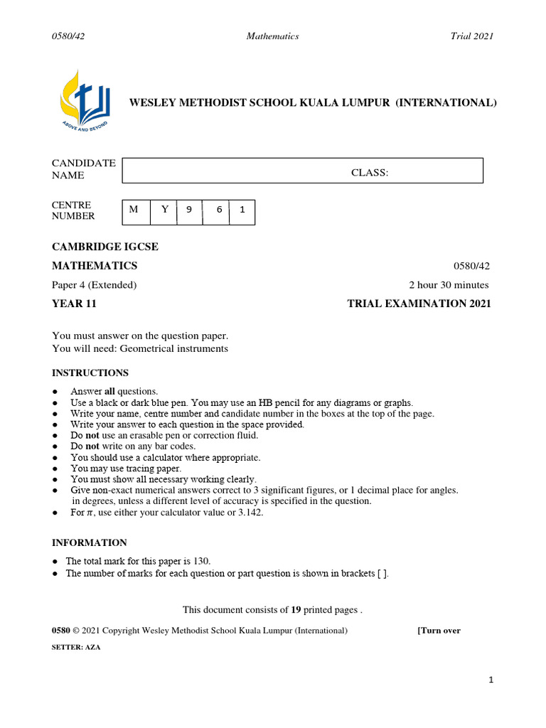 0580 Trial Paper 4 v7 2021 | PDF | Area | Interest