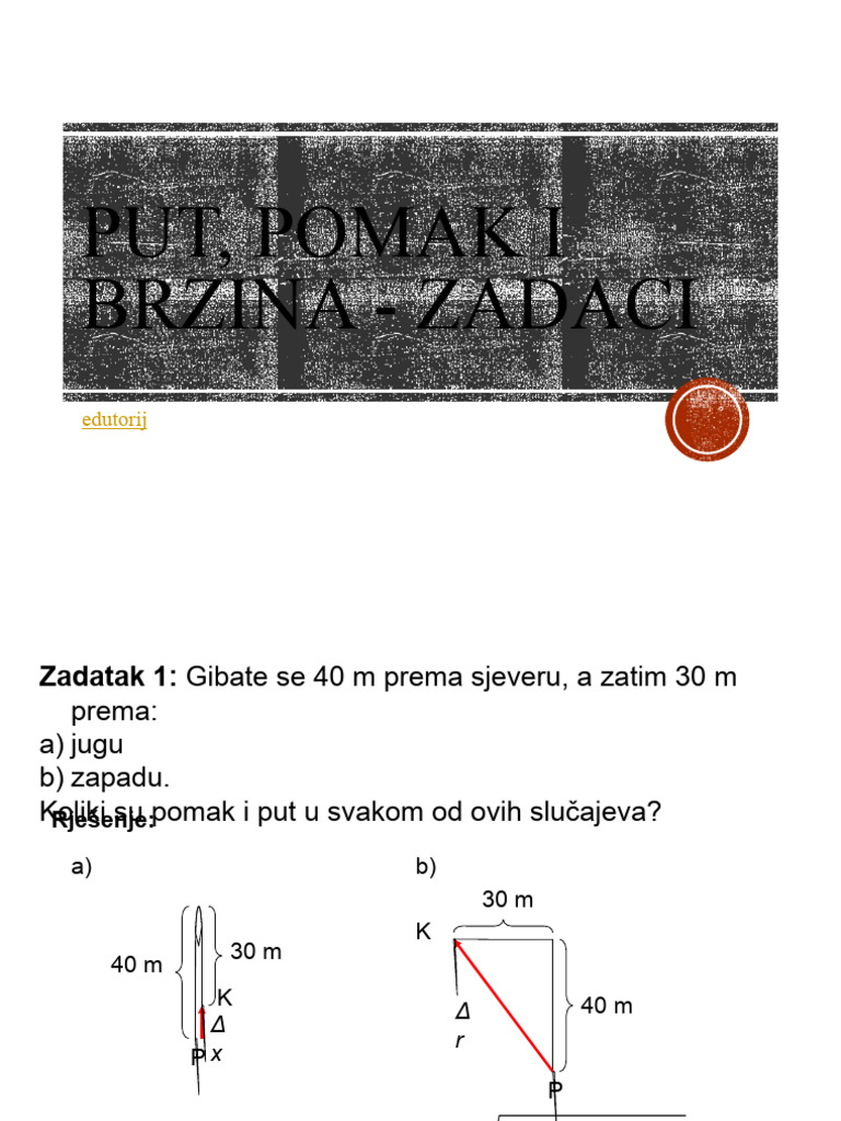 Pomak, Put I Brzina - Zadaci | PDF