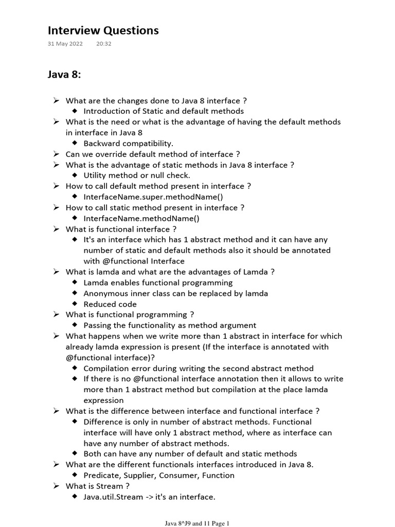 Java 8 9 and 11 Interview Questions 1687538195 | PDF