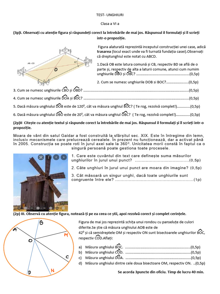 Test Unghiuri Clasa A 6 A | PDF