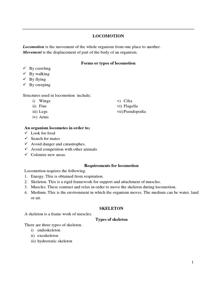 S4 Biology Locomotion Notes | PDF | Vertebra | Vertebral Column