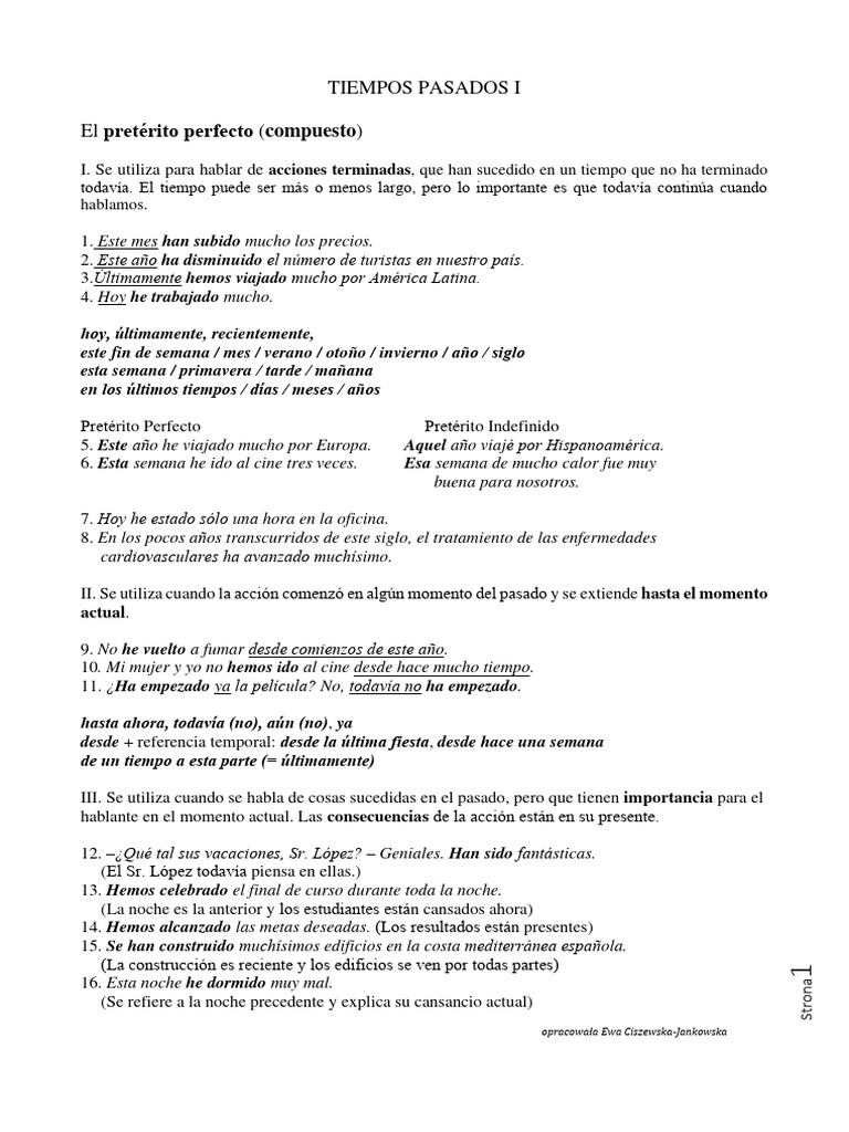 Uso de Tiempos Pasados en Español | PDF