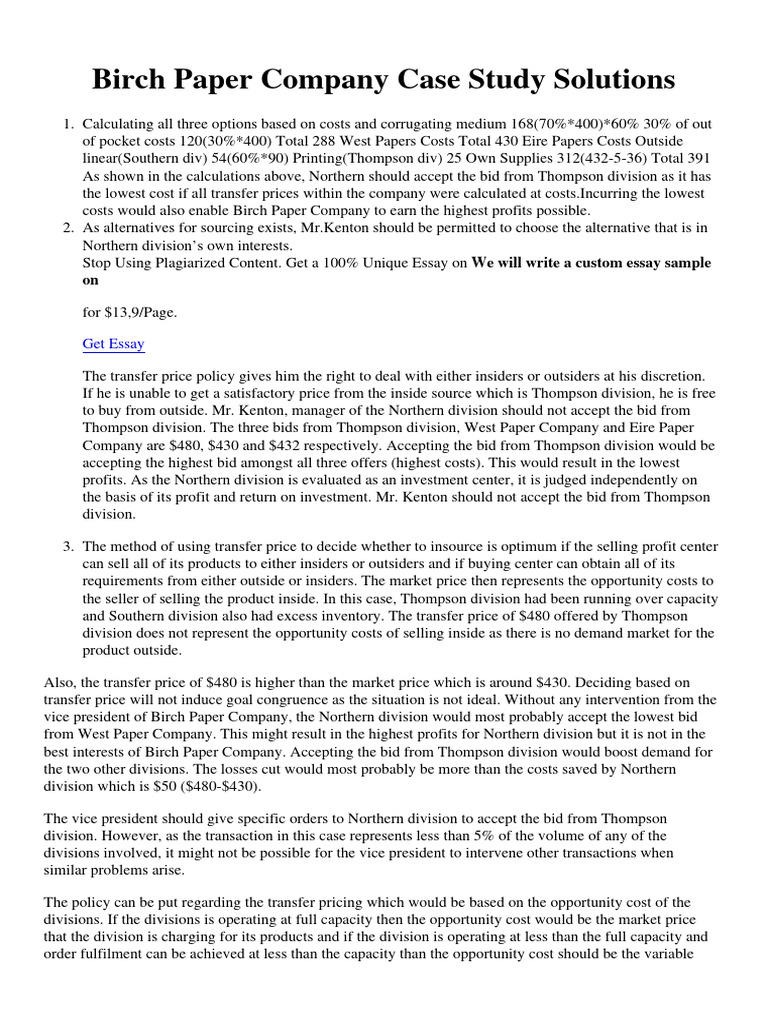 Birch Paper Company Transfer Pricing Analysis | PDF | Business