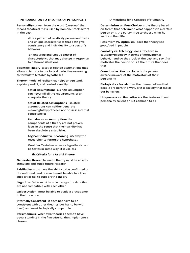 Introduction To Theories of Personality Notes | PDF | Theory | Hypothesis