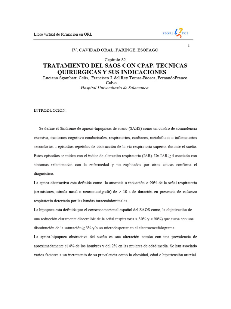 Tratamiento Del Saos Con Cpap. Tecnicas Quirurgicas y Sus Indicaciones ...