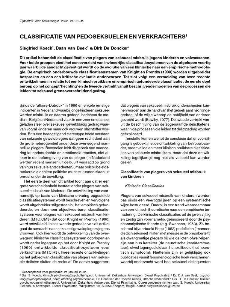 Classificatie Van Pedoseksuelen en Verkrachters: Siegfried Koeck, Daan ...