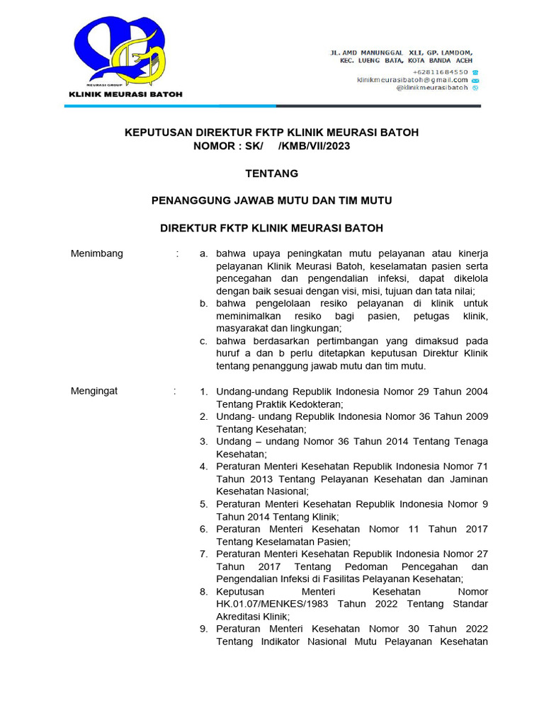 SK Penanggung Jawab Mutu | PDF