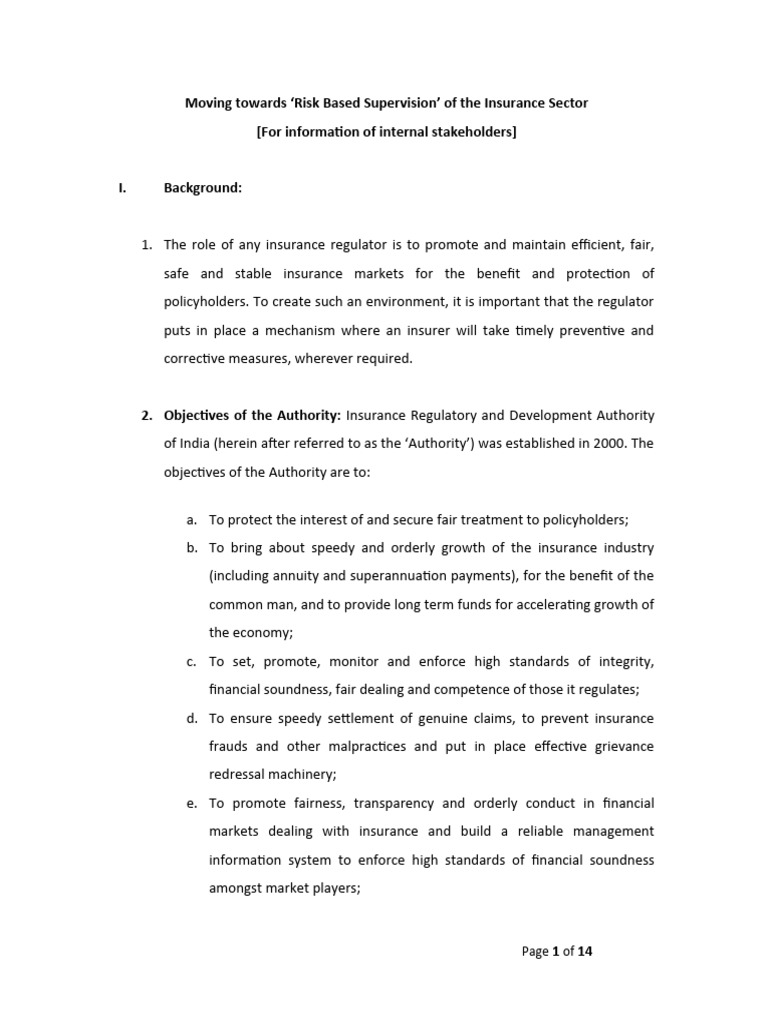 Risk Based Supervisory Framework Attachment-1 | PDF | Risk | Insurance