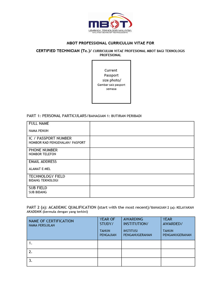 Mbot Professional Curriculum Vitae Form | PDF | Sustainability ...