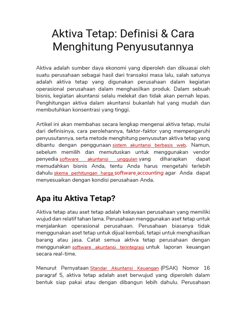 Aktiva Tetap Definisi & Cara Menghitung Penyusutannya | PDF