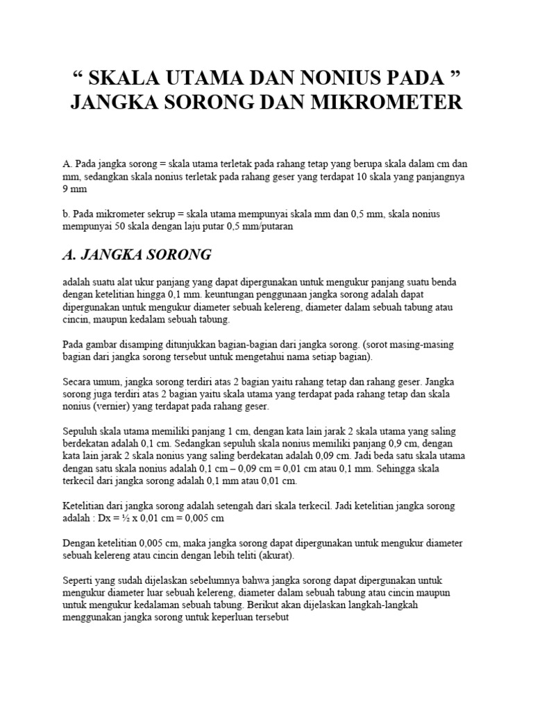 Skala Utama Dan Nonius Pada Jangka Sorong Dan | PDF