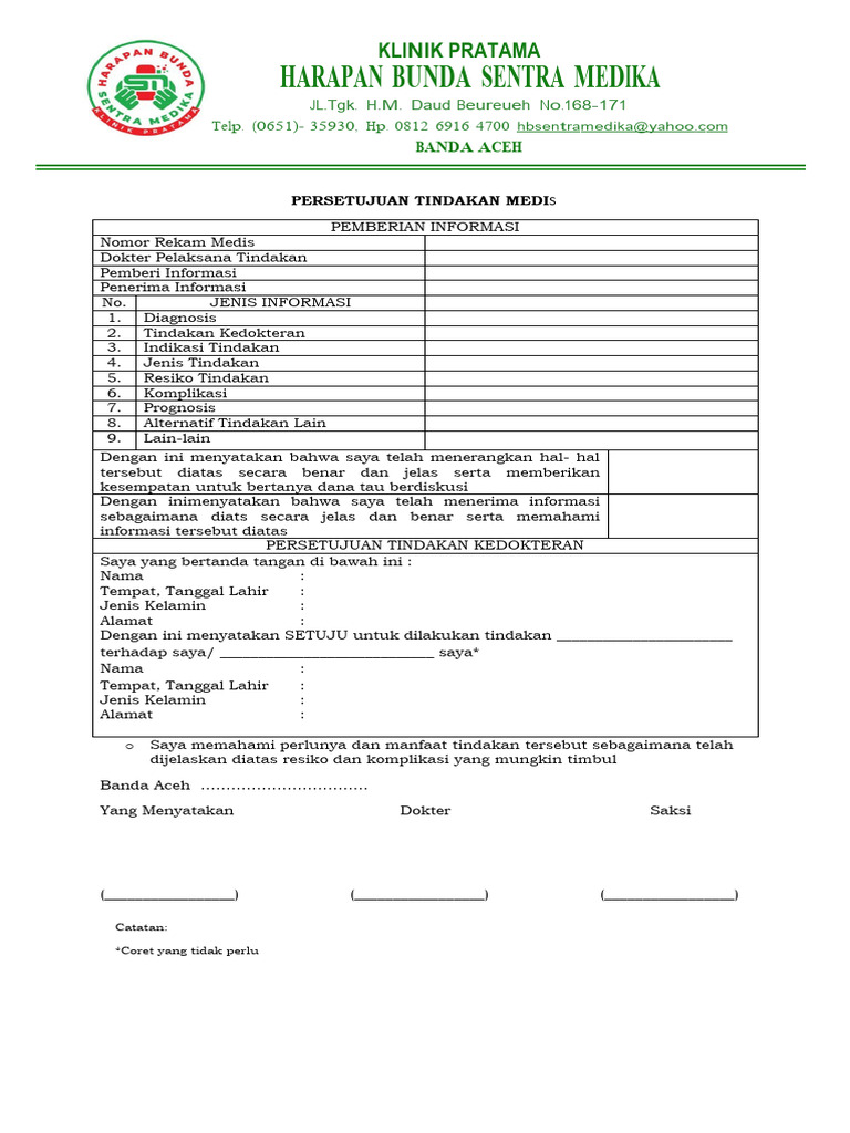 Form Persetujuan Tindakan Medis | PDF