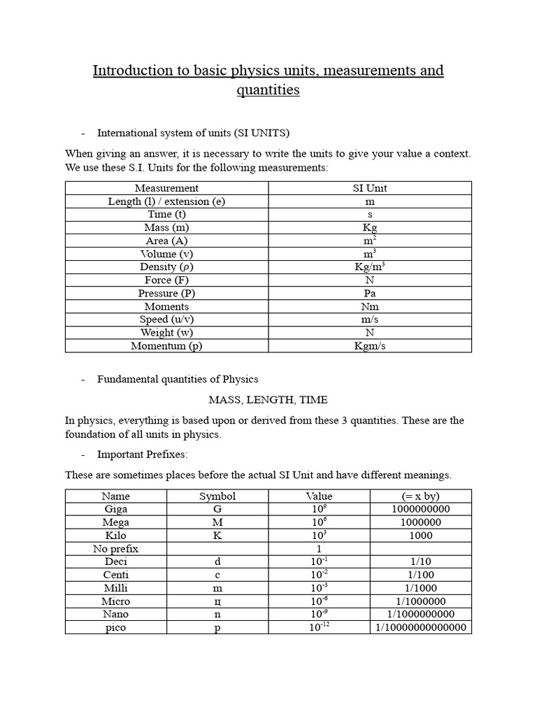 Basic Physics Units and Measurements Guide | PDF
