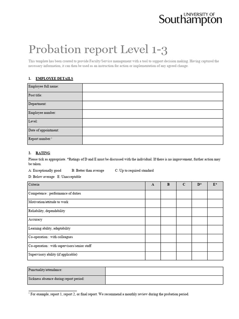 Template - Probation Report Level 1-3 | PDF