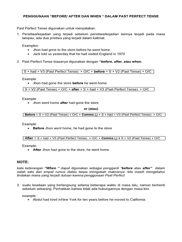 Penggunaan Before/After dalam Past Perfect | PDF